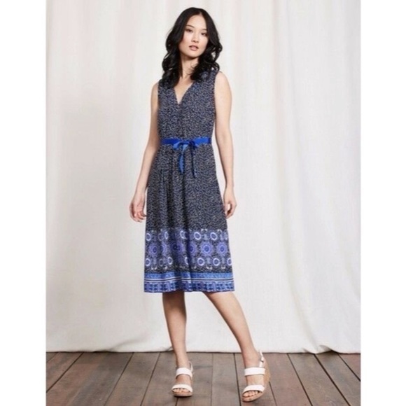Boden | Dresses | Boden Blue And White Print Belted Ellie Dress Size 6r ...